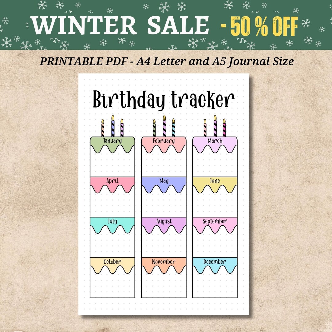 Birthday Tracker Journal Pages Printable Birthday Reminder Bujo ...