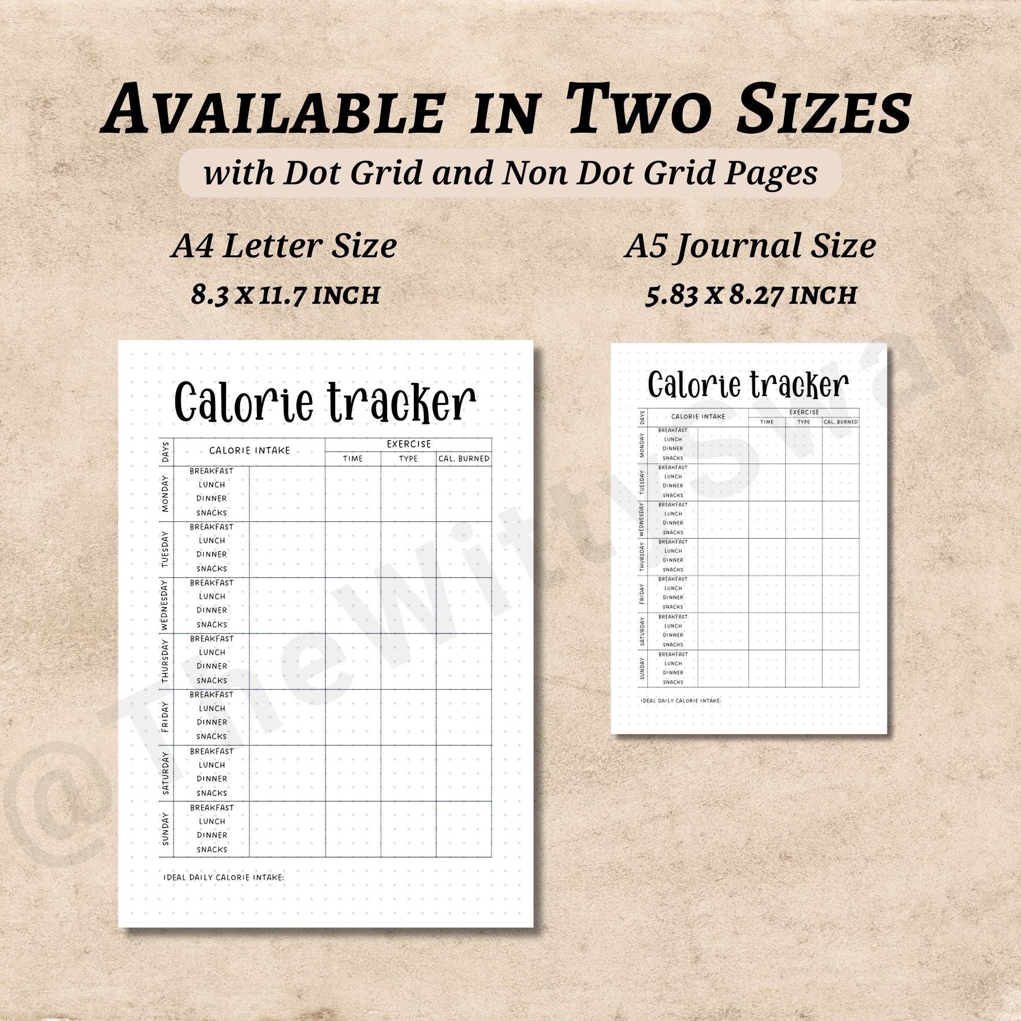 Calorie Tracker Printable Journal Pages Daily Food Log Diet Tracker ...