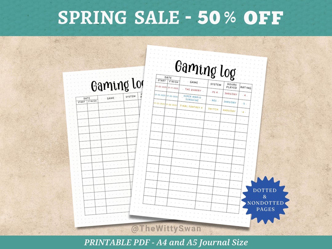 Gaming Tracker Printable Journal Pages Monthly Tracker Bujo Printable ...