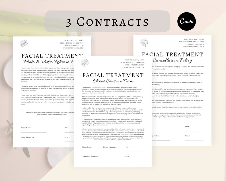 Editable Esthetician Templates, Facial Treatment Forms, Printable ...