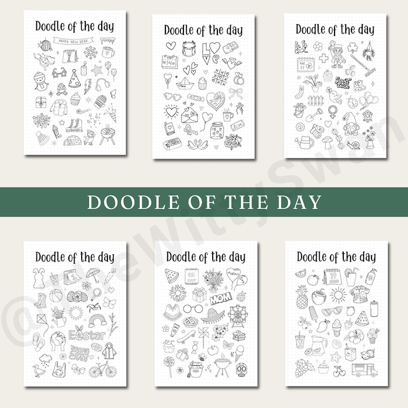 Doodle of the Day Bundle Printable Journal Pages Monthly Doodle of the ...