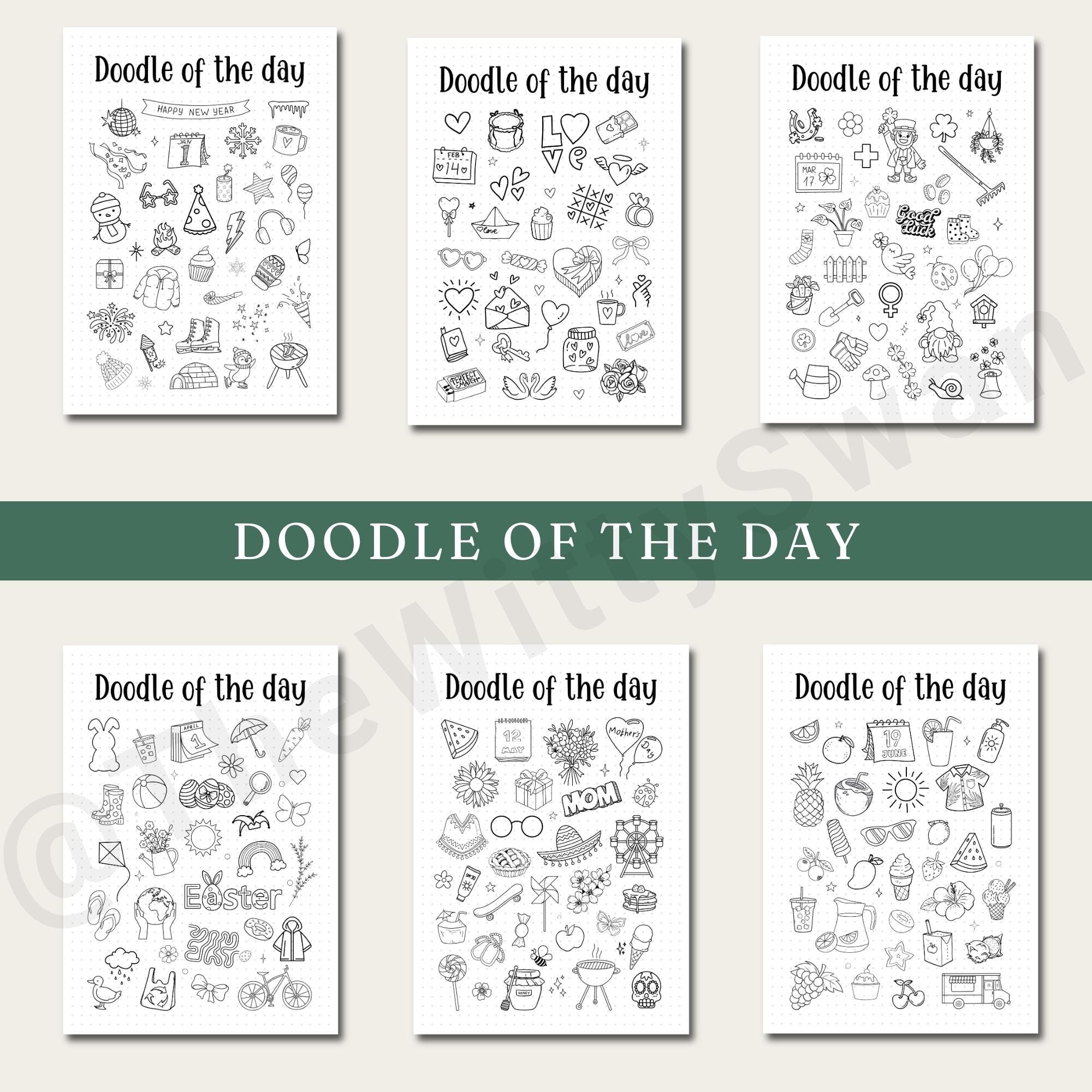 Doodle of the Day Bundle Printable Journal Pages Monthly Doodle of the ...