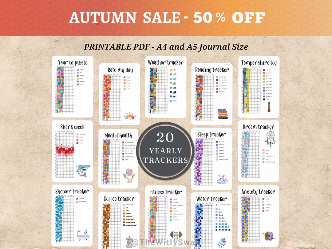 Yearly Pixel Tracker Bundle Premade Journal Pages Yearly Trackers Bujo ...