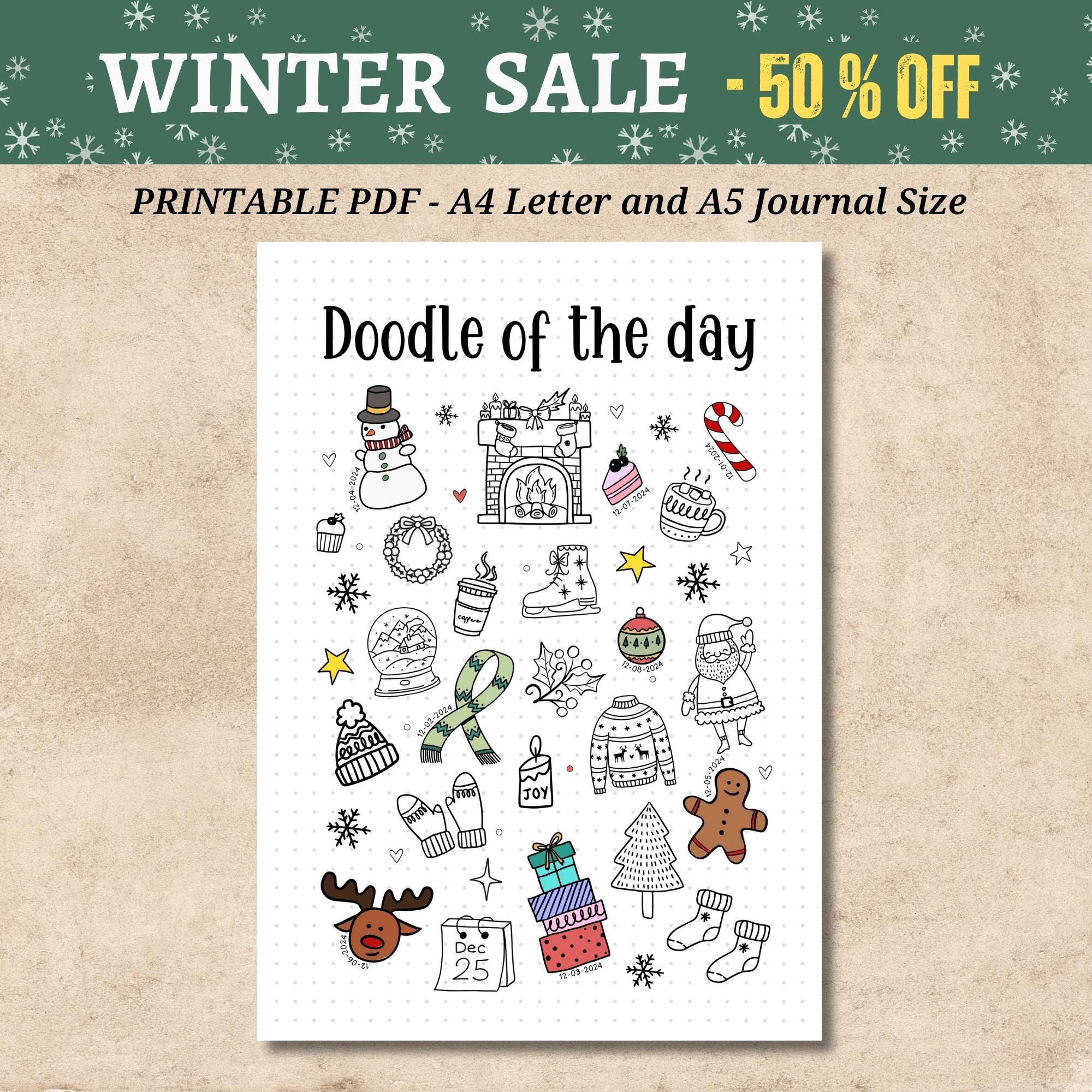 Doodle of the Day Printable Journal Pages Monthly Doodles Drawing Page ...