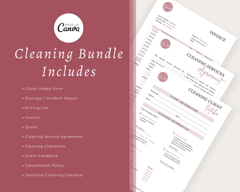 Editable Cleaning Contract Bundle, Cleaning Service Template, Cleaning Proposal, Editable ...