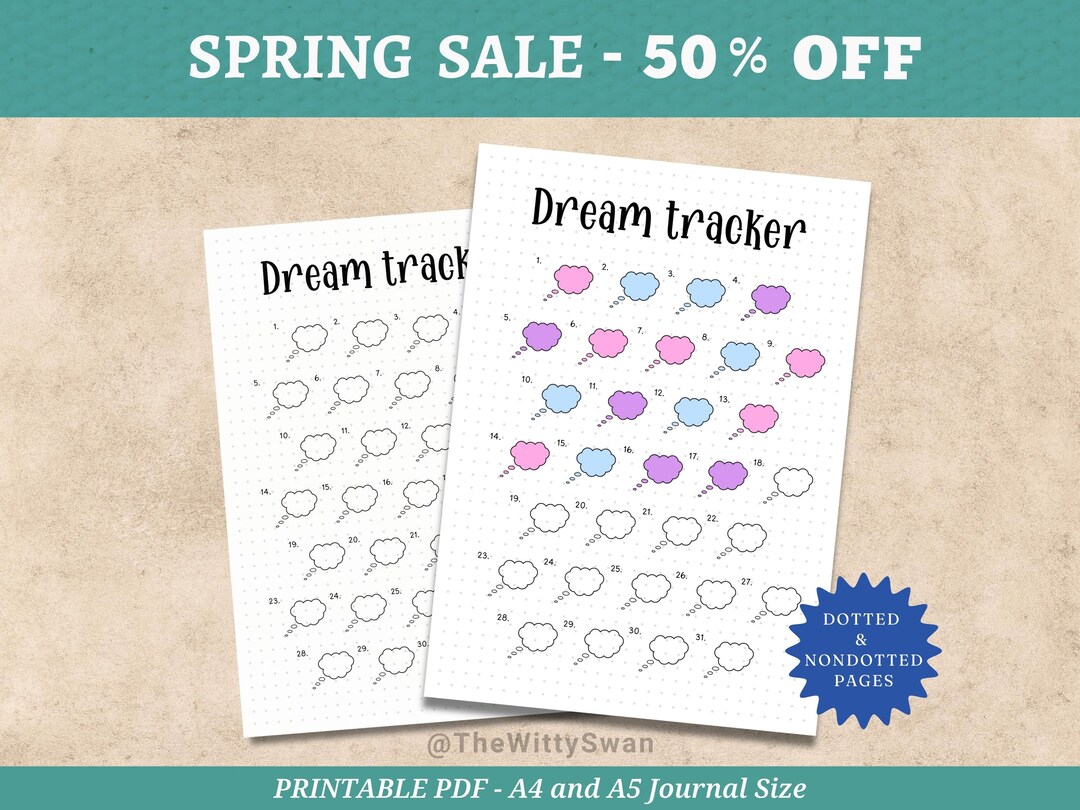 Dream Tracker Journal Pages Printable Monthly Sleep Tracker Bujo ...