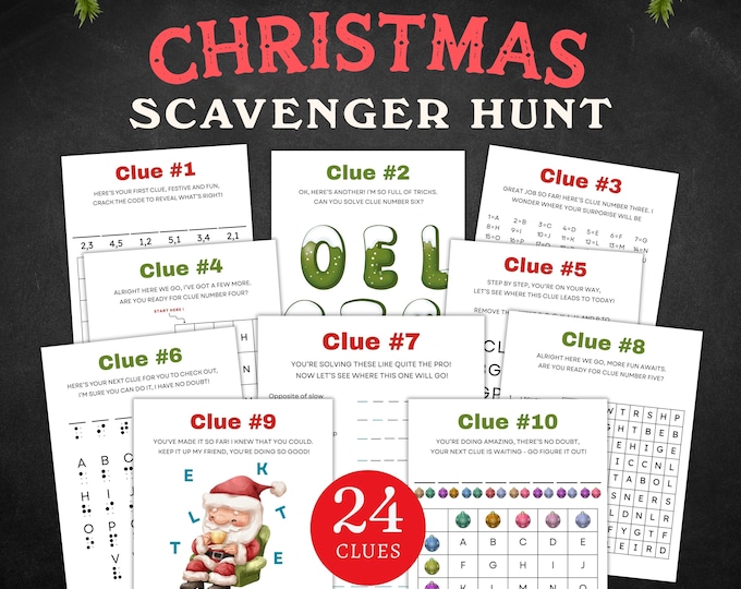 Christmas Scavenger Hunt Games - Fun Indoor Activity Quiz, 24 Printable Kids Puzzle Pages (PDF ...