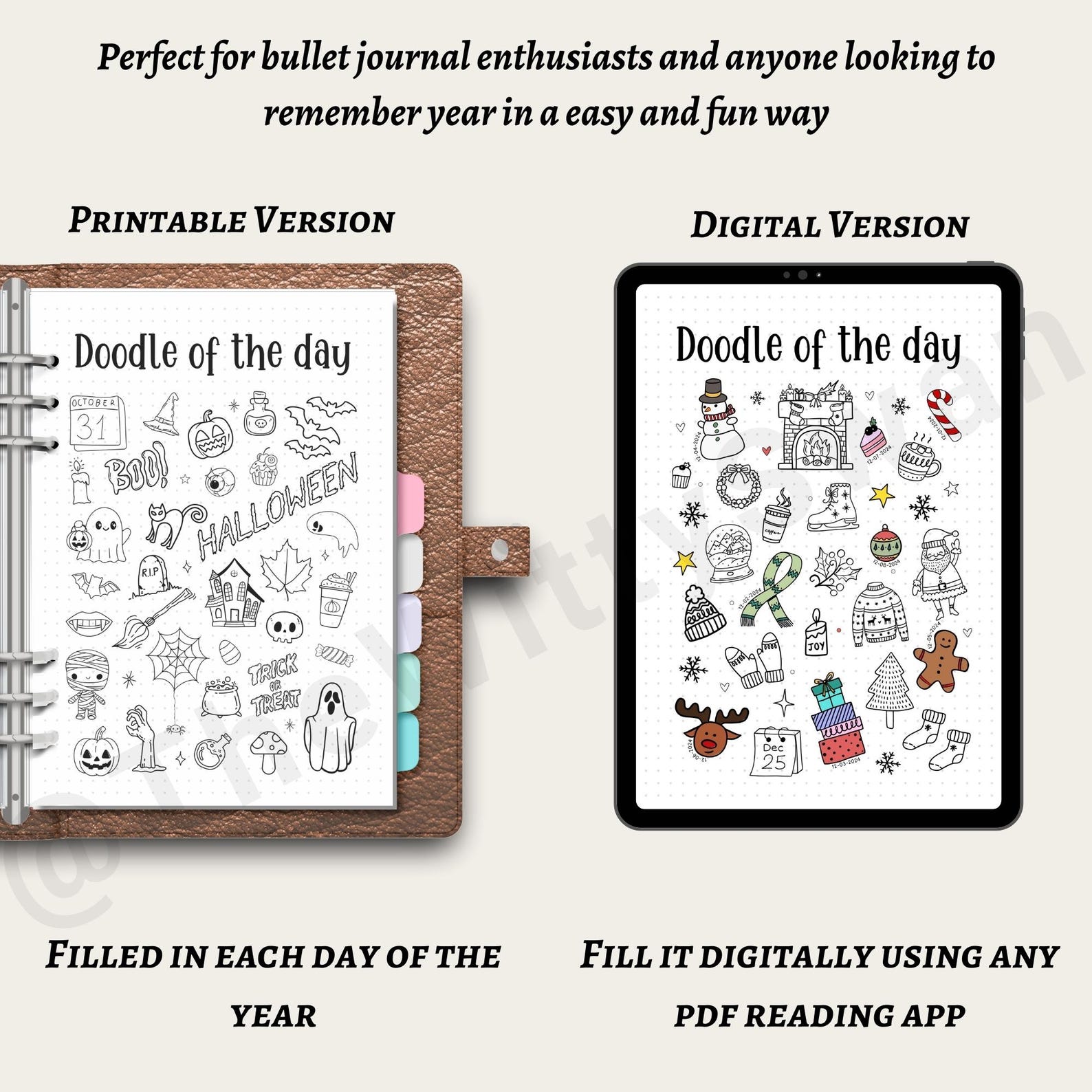 Doodle of the Day Bundle Printable Journal Pages Monthly Doodle of the ...