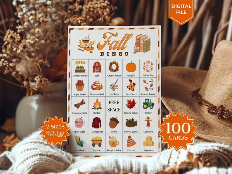 100 Fall Bingo Cards Printable Party Games Thanksgiving Bingo Autumn ...