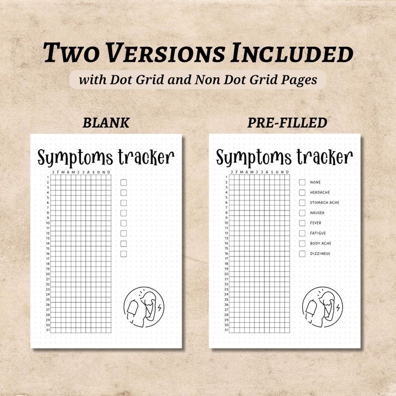 Symptoms Tracker Journal Pages Printable Yearly Tracker Health Tracker ...