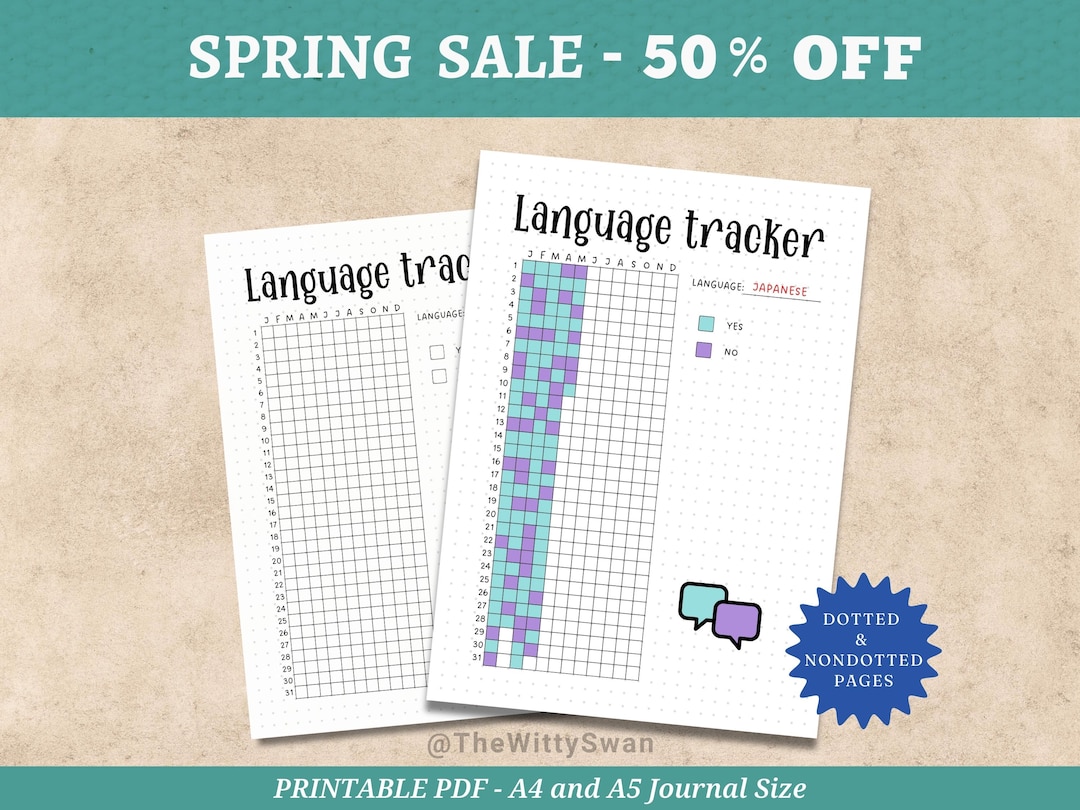 Language Tracker Journal Pages Printable Yearly Tracker Bujo Printable ...
