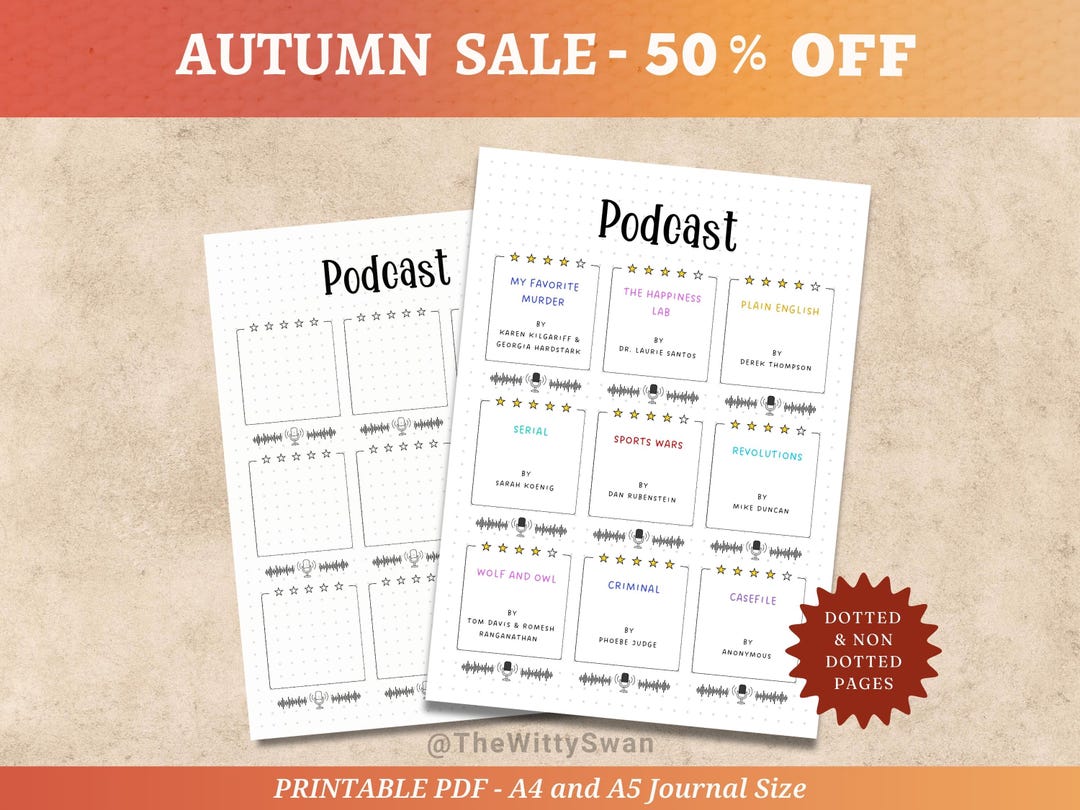 Podcast Tracker Printable Journal Pages Entertainment Tracker Podcast ...