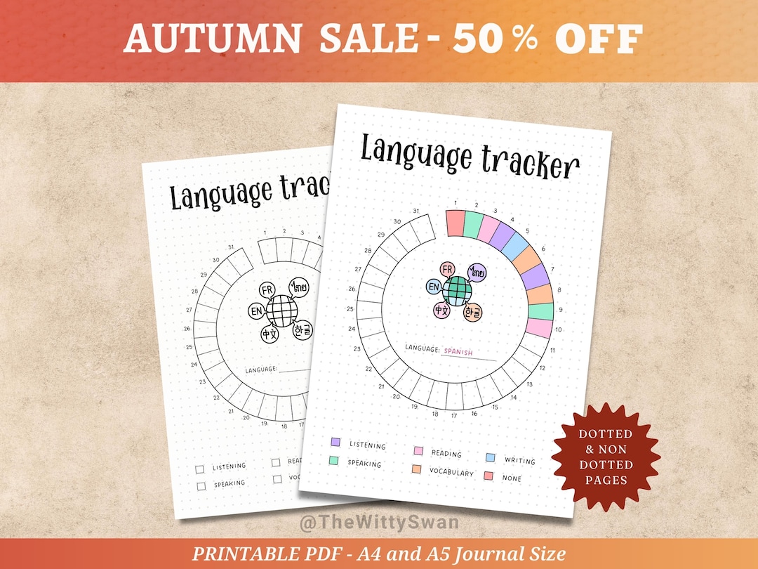 Language Tracker Bujo Printable Language Learning Planner Monthly ...