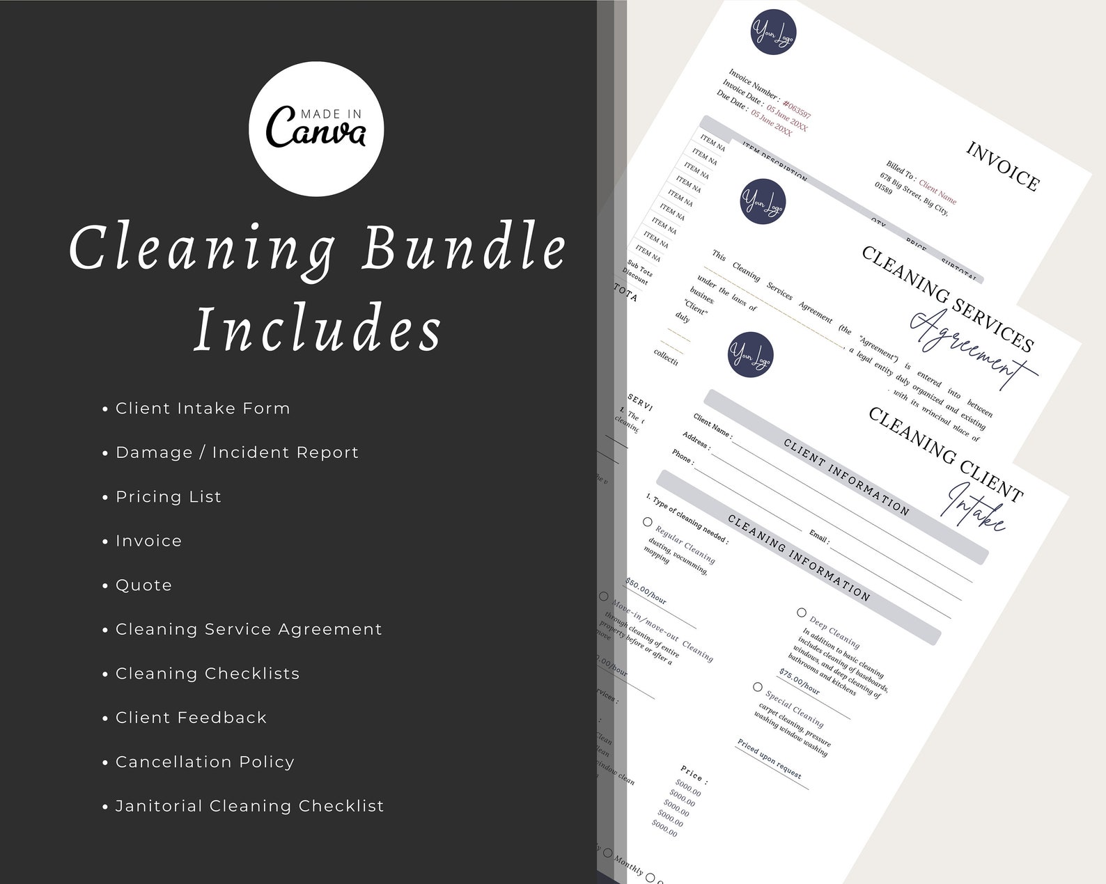 Cleaning Contract Bundle, Editable Cleaning Service Contract Template, House Cleaning, Cleaning ...
