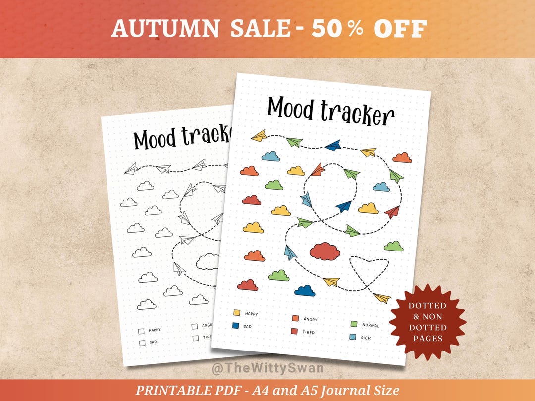 Airplane Mood Tracker Printable Journal Pages Mood Habit Tracker Bujo ...