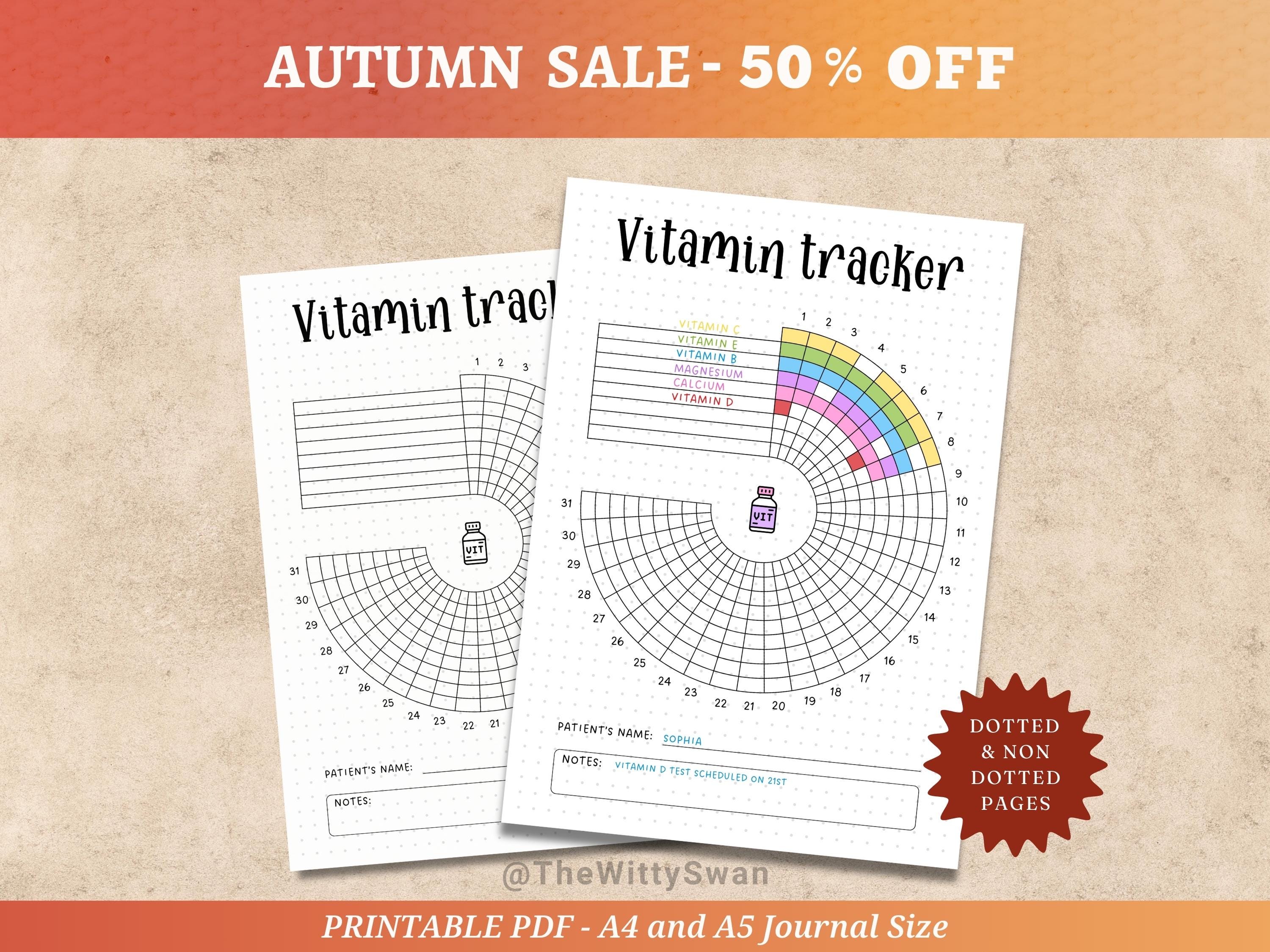 Vitamin Tracker Printable Journal Pages Supplement Tracker Monthly ...