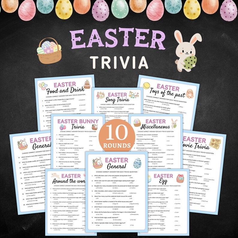 Easter Trivia Games Printable - 10 Party Quiz Sheets, Kids Family Fun ...