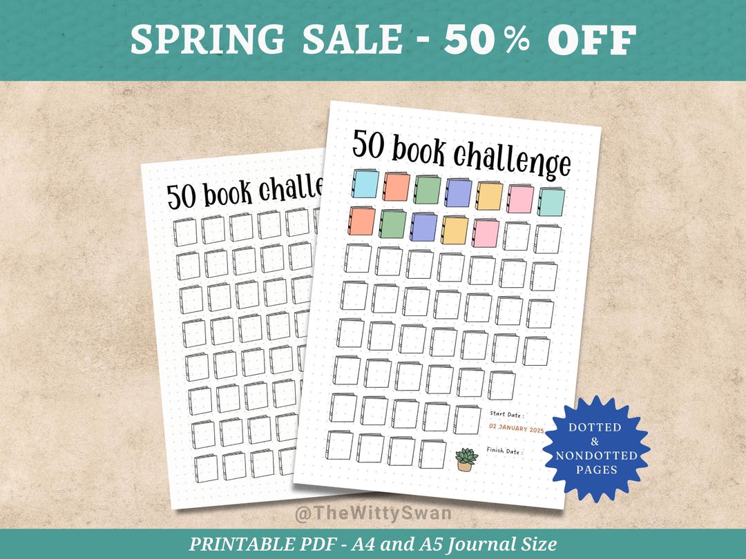 50 Book Challenge Reading Tracker Journal Pages Printable Book Tracker ...
