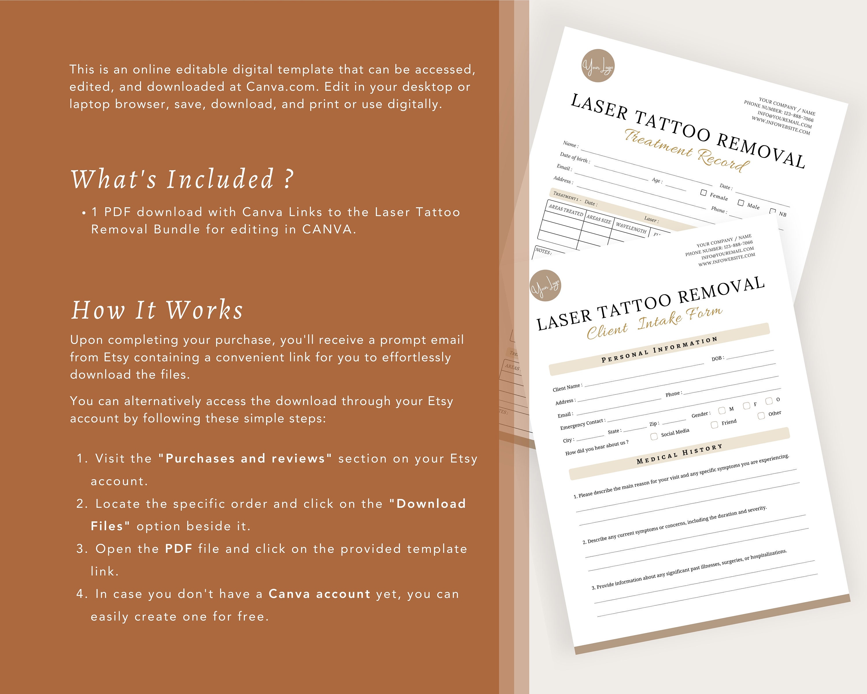 Laser Tattoo Removal Bundle, Client Consent Form, Editable Esthetician ...