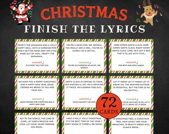 Christmas Finish the Lyrics Game - 72 Printable Party Cards (PDF) - Etsy