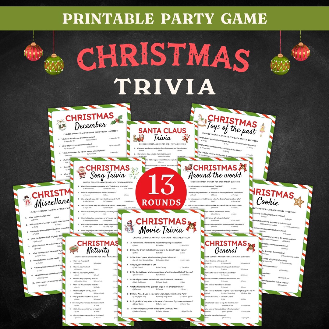 Trivia Christmas Games Printable - 13 Party Quiz Sheets, Holiday Fun ...
