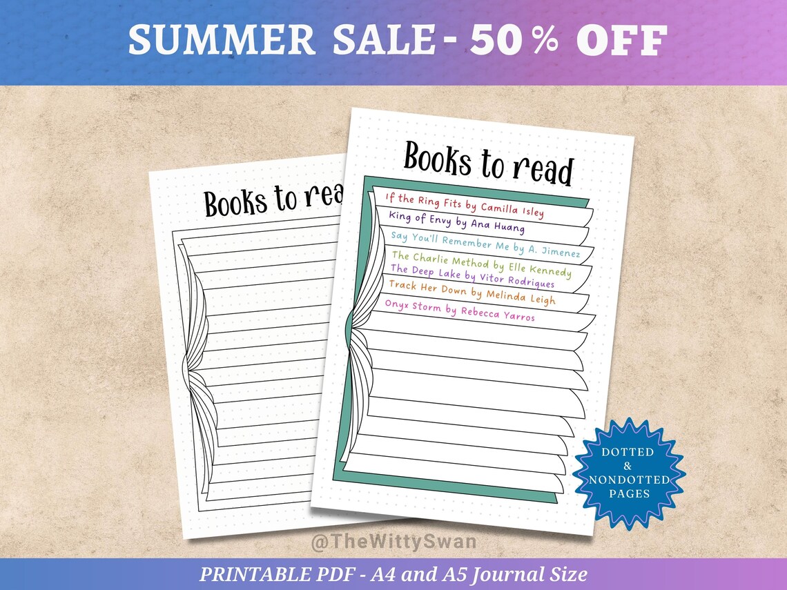 To Be Read List Printable Journal Pages Books Read Tracker Bujo ...