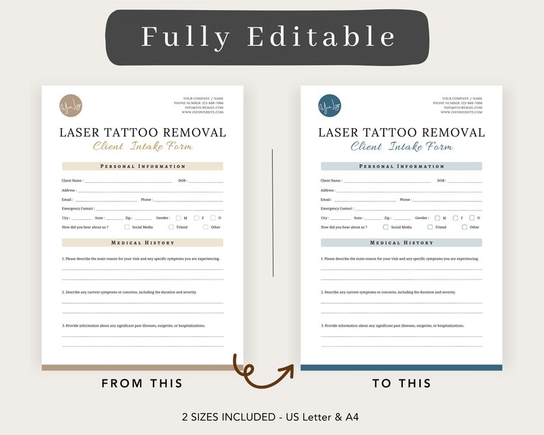 Laser Tattoo Removal Bundle, Client Consent Form, Editable Esthetician ...