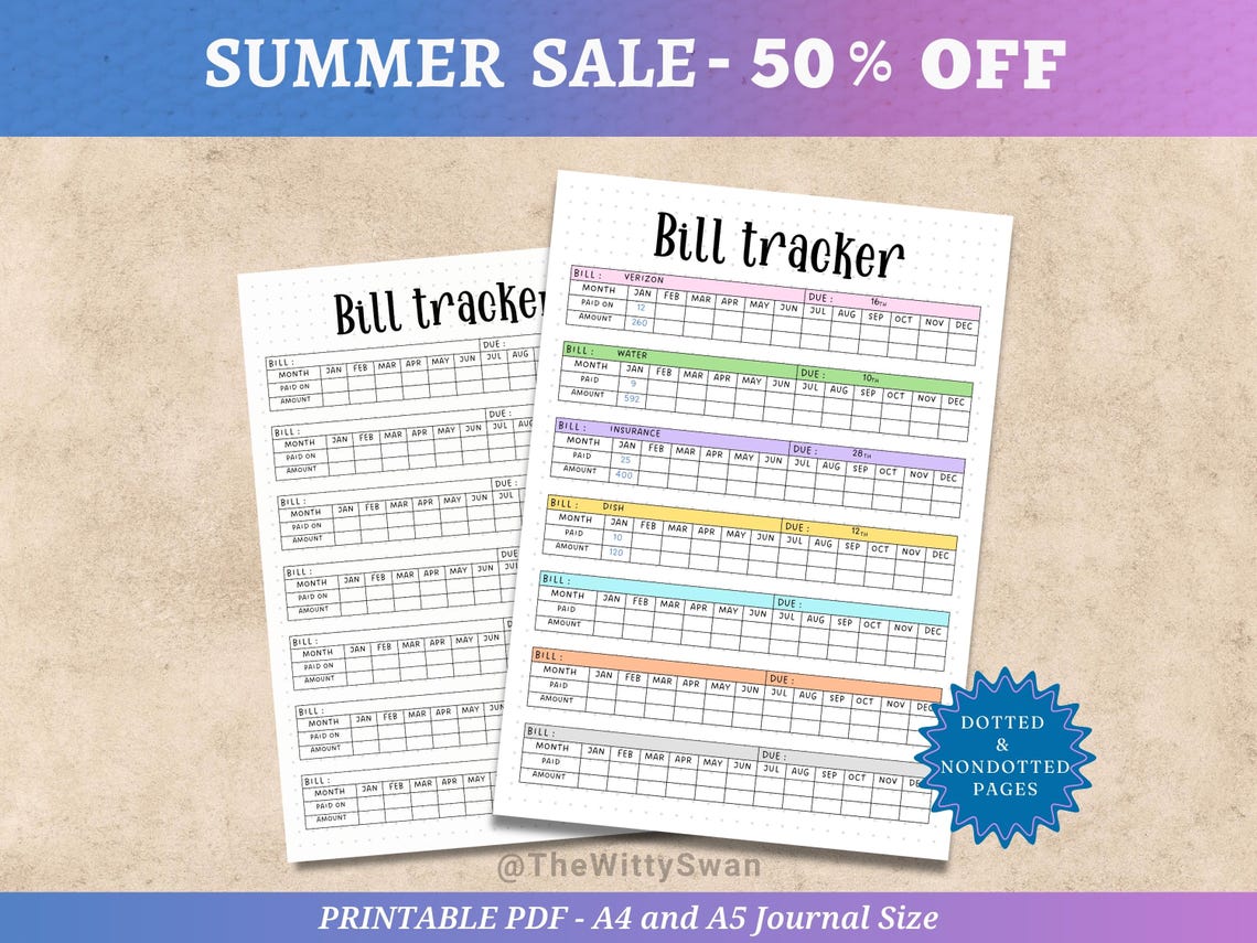 Bill Tracker Printable Journal Page Monthly Bill Pay Tracker Expense ...