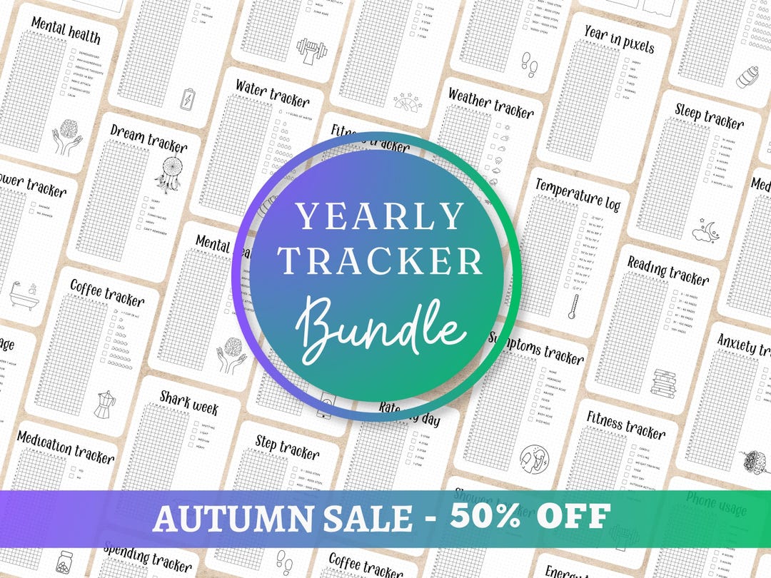 Yearly Tracker Bundle Printable Page Premade Journal Yearly Pixel ...