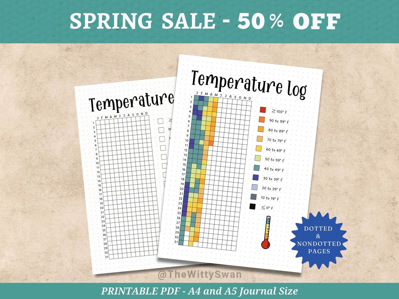 Temperature Tracker Journal Pages Printable Yearly Tracker Bujo ...