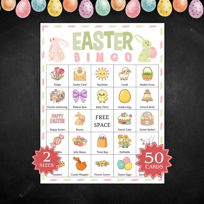 Easter Bingo Game, 50 Printable Cards, Kids Holiday Activities (digital ...