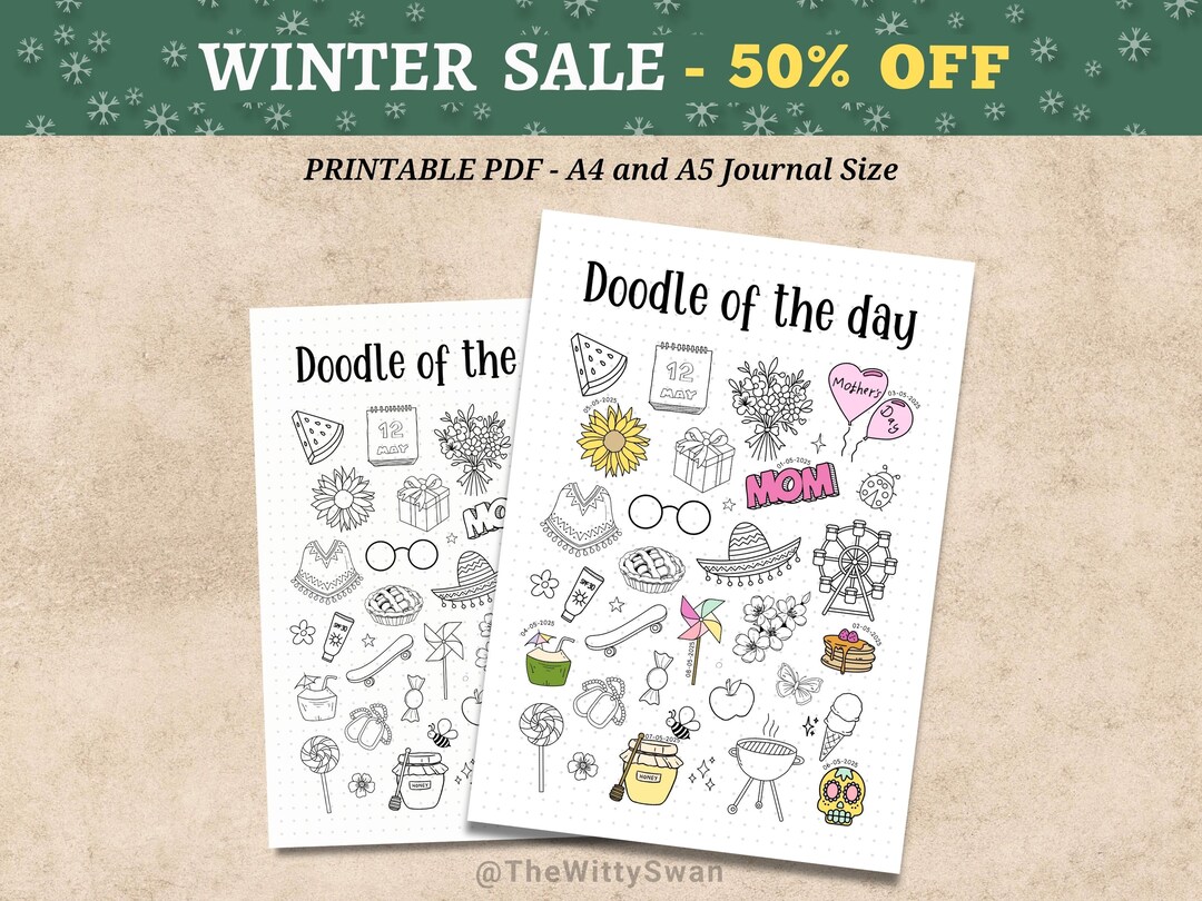 Doodle of the Day Printable Journal Pages Monthly Doodle of the Day A5 ...