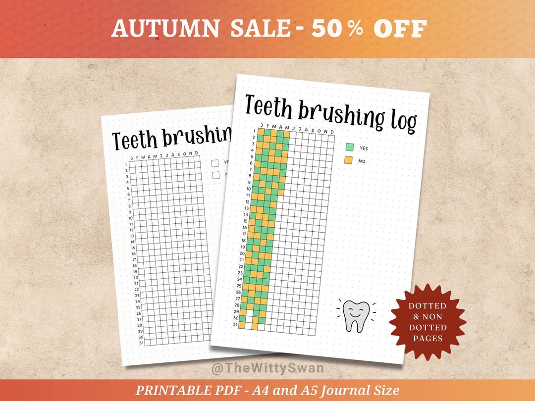 Teeth Brushing Tracker Journal Pages Printable Yearly Tracker Bujo ...