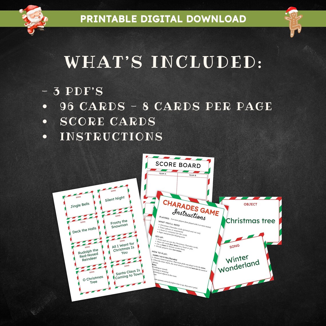 Christmas Charades Game - 96 Cards, Printable Party Games, Family ...