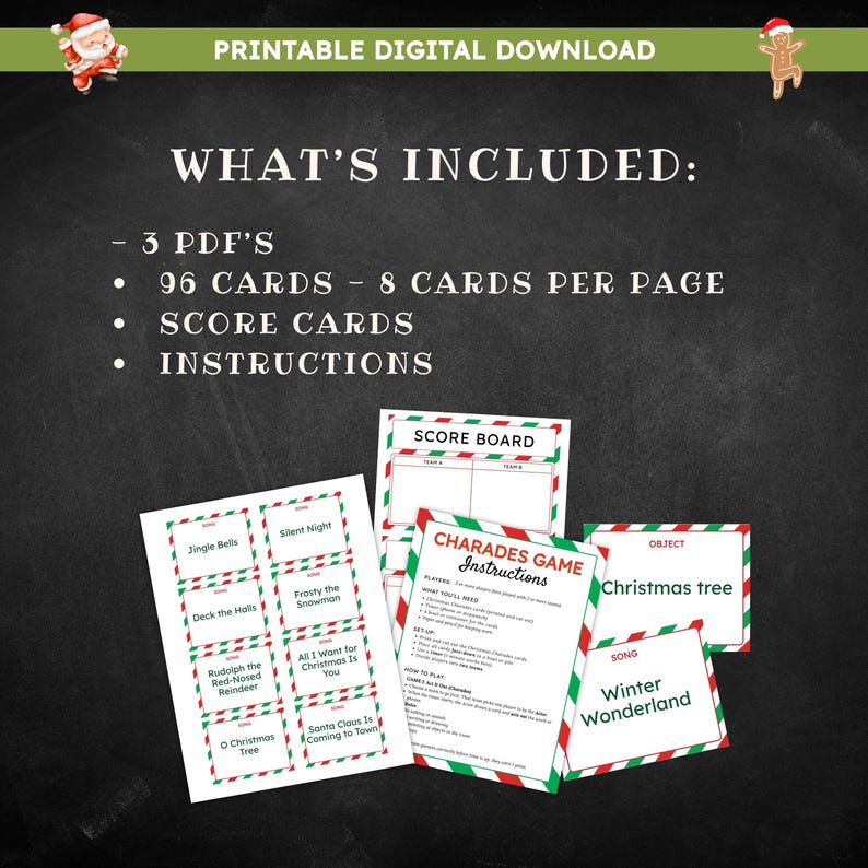 Christmas Charades Game - 96 Cards, Printable Party Games, Family ...