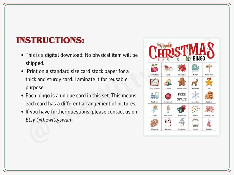 100 Christmas Bingo Cards Printable Party Games Christmas Game Cards ...