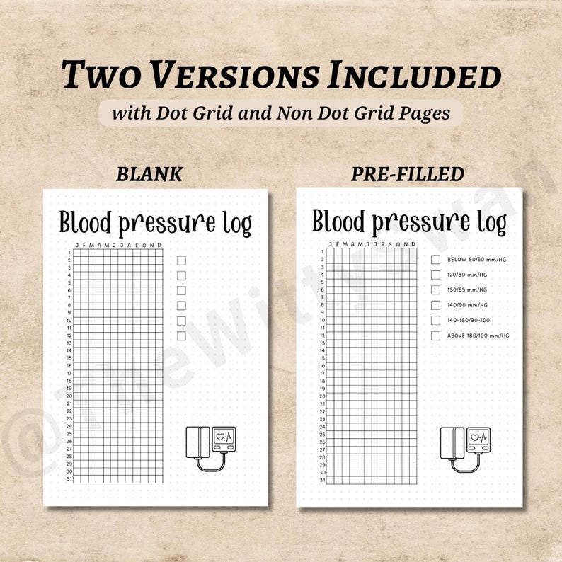 Blood Pressure Tracker Journal Pages Printable Yearly Tracker Bujo ...