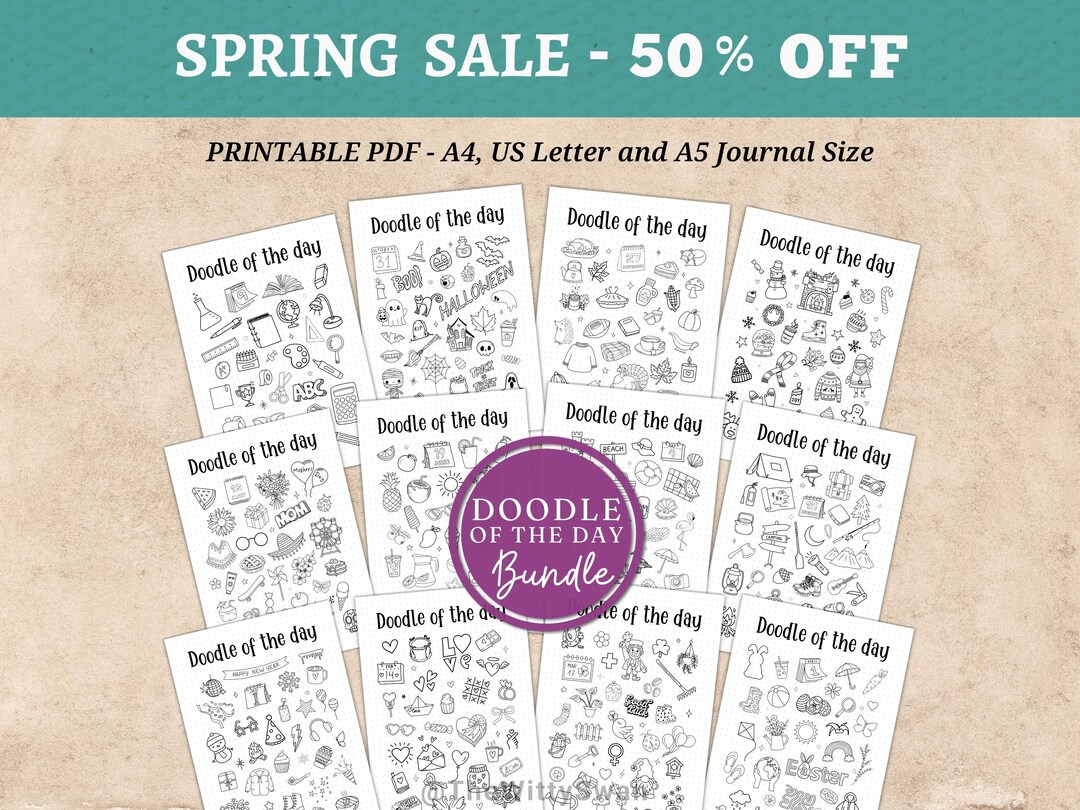 Doodle of the Day Bundle Printable Journal Pages Monthly Doodle of the ...