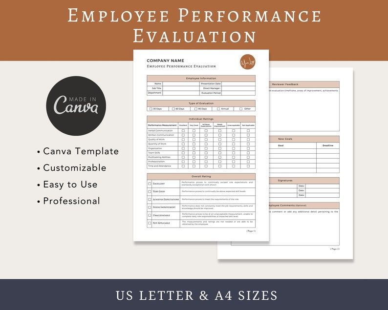 Employee Performance Evaluation Template, Employee Review Template, HR ...