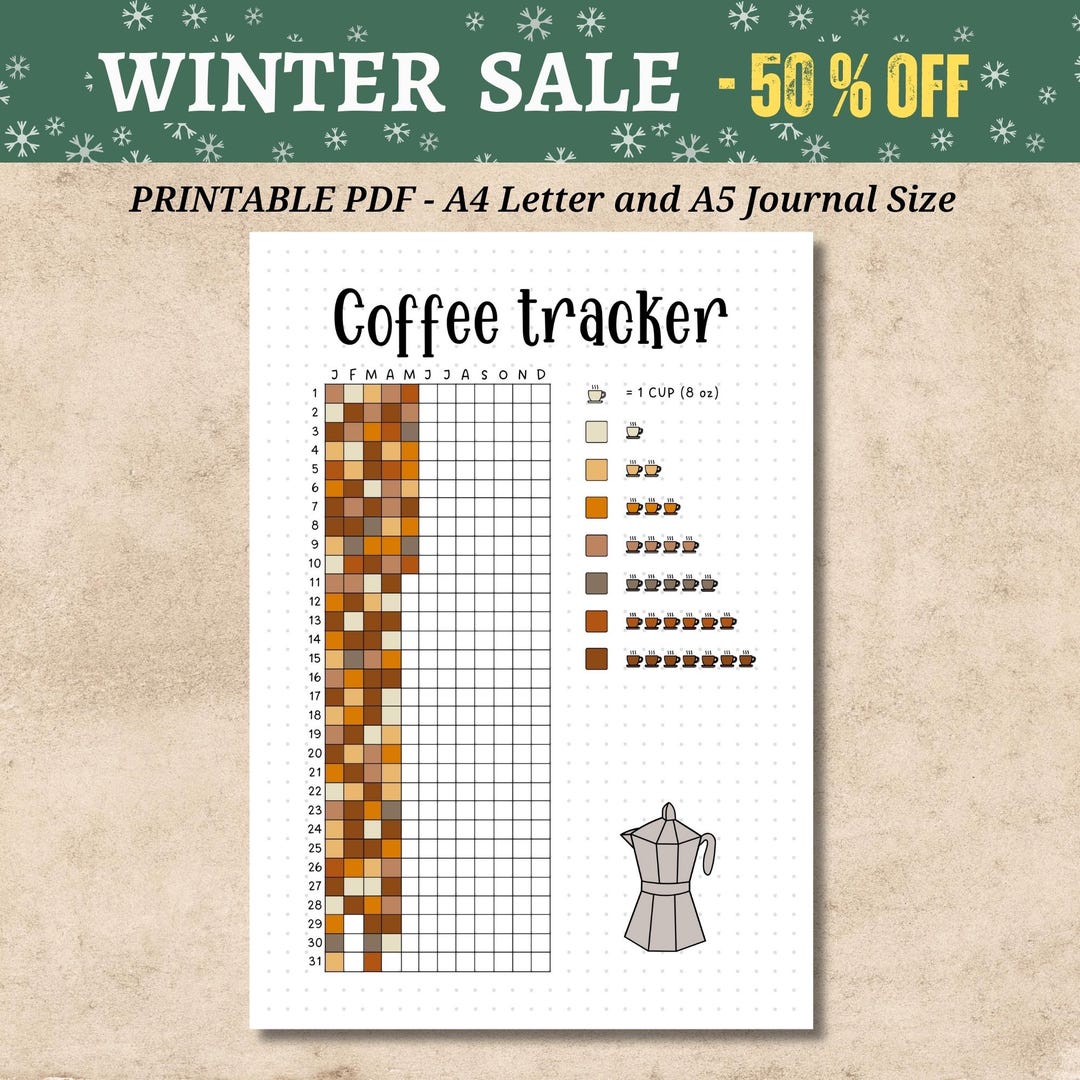 Coffee Tracker Journal Pages Printable Yearly Tracker Bujo Printable ...