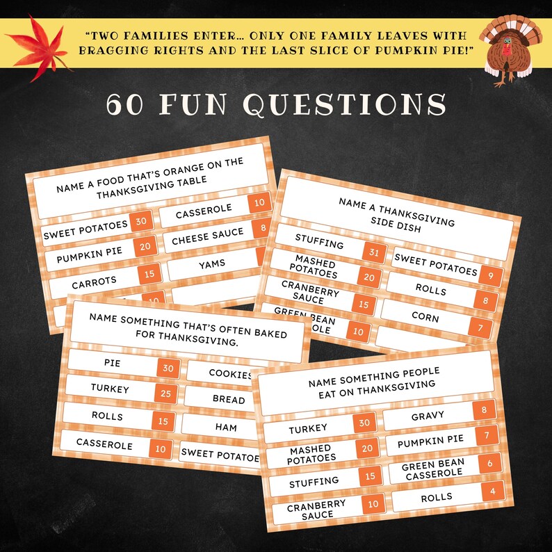 Thanksgiving Friendly Feud Printable Party Games Family Activities Fall ...