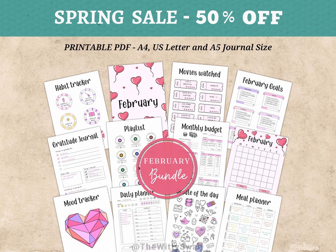 February Journal Page Printable Planner A5 Monthly Trackers February ...