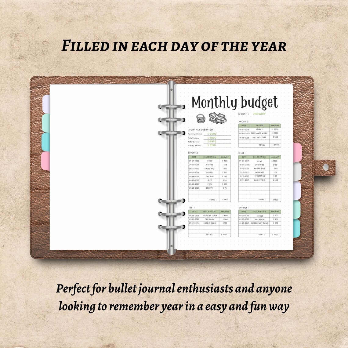 Monthly Budget Tracker Journal Pages Printable Money Tracker Bujo ...