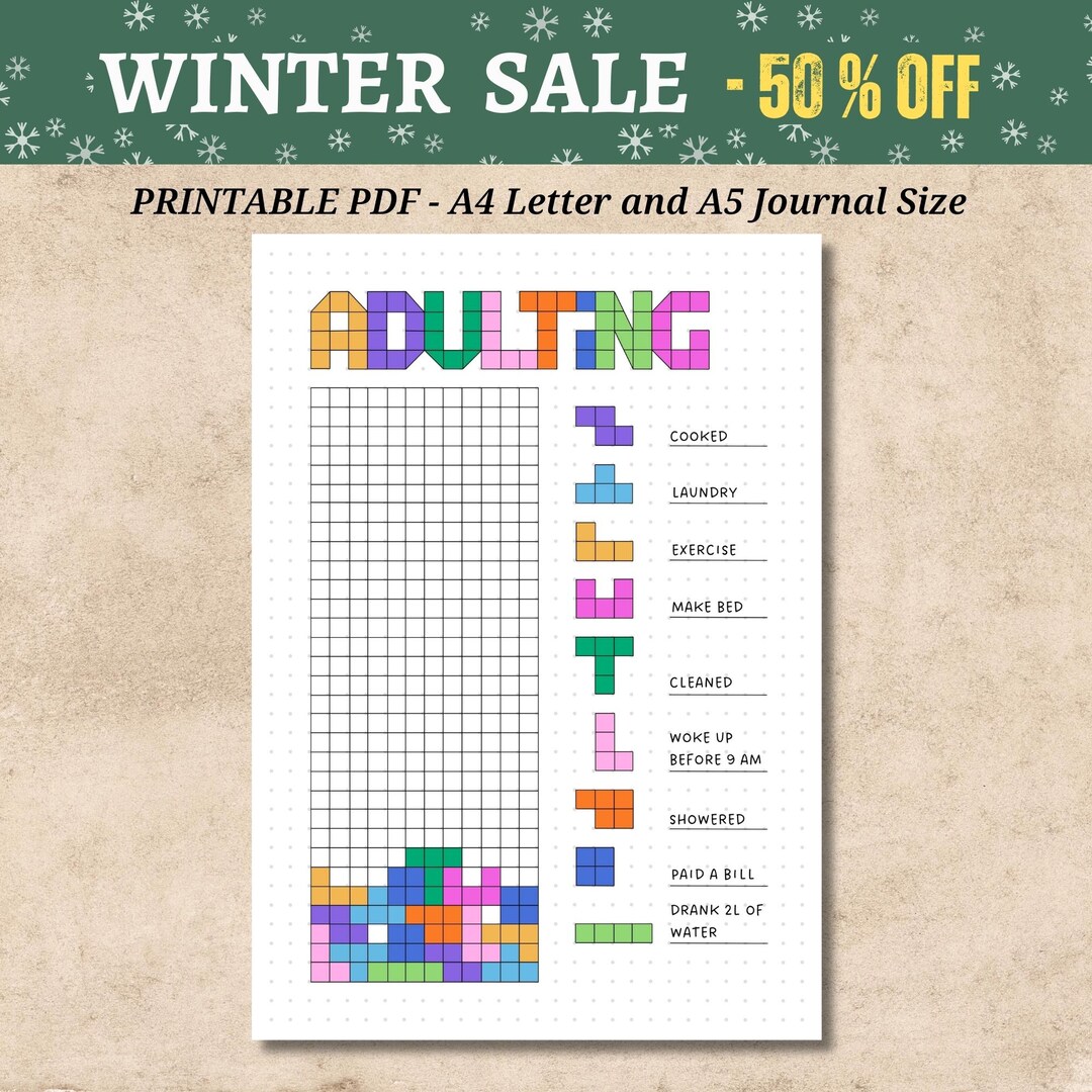 Adulting Tracker Journal Pages Printable Monthly Habit Tracker Bujo ...