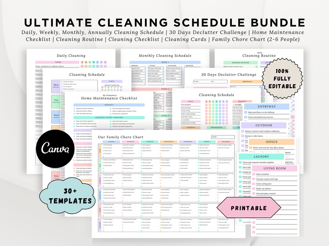 Ultimate Cleaning Bundle, Family Chore Chart, Daily Weekly Cleaning Schedule, Home Maintenance ...