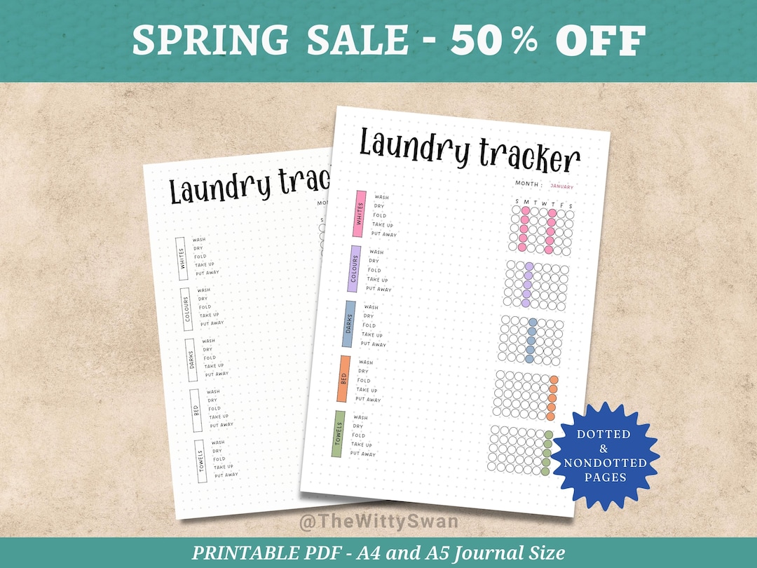 Laundry Tracker Journal Pages Printable Cleaning Tracker Bujo Printable ...