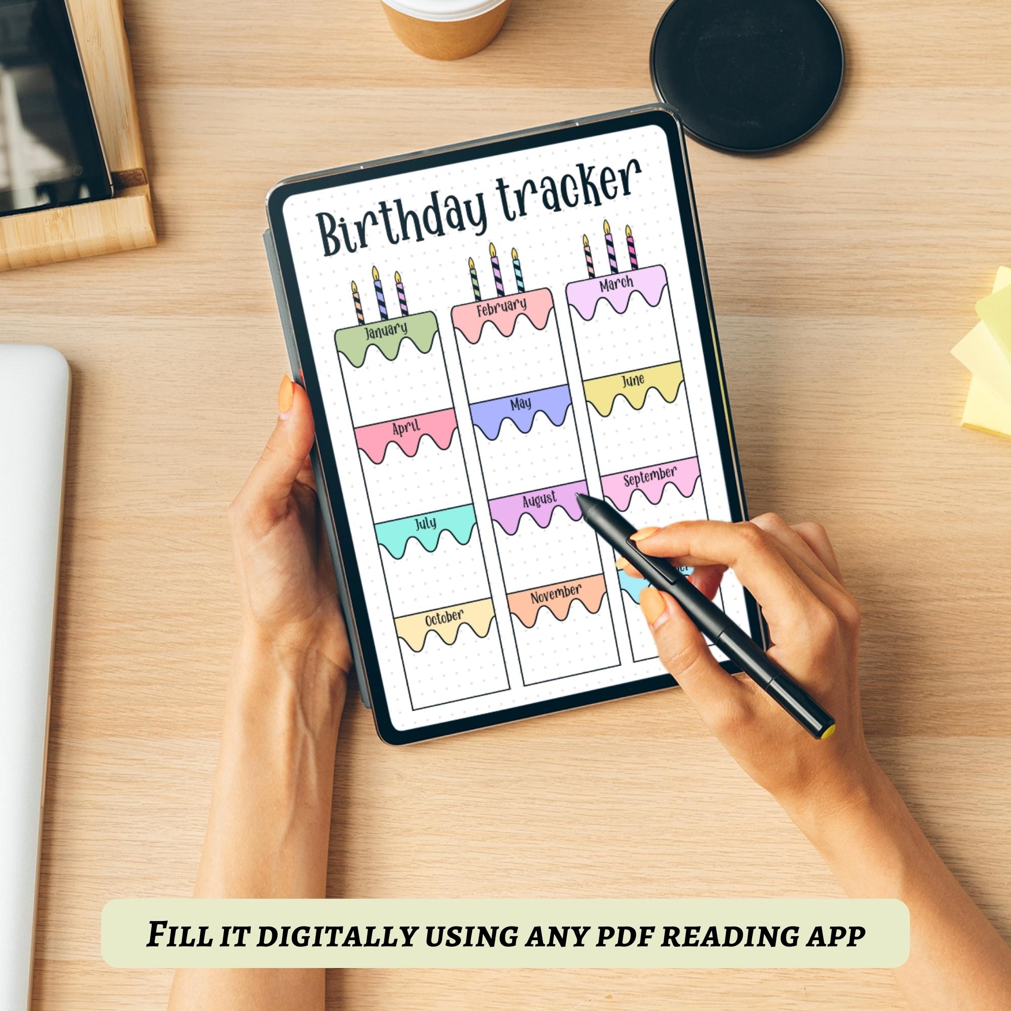 Birthday Tracker Journal Pages Printable Birthday Reminder Bujo ...