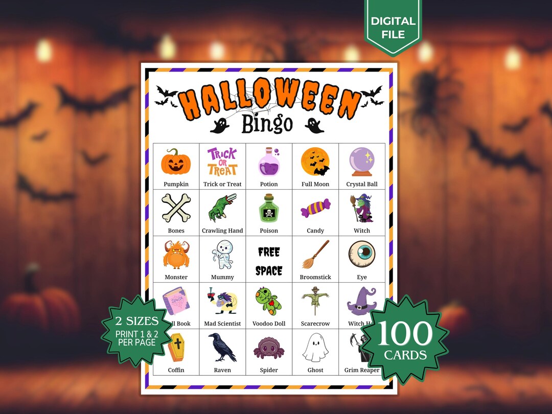 Halloween Bingo Printable Party Games 100 Bingo Cards Kids Halloween ...