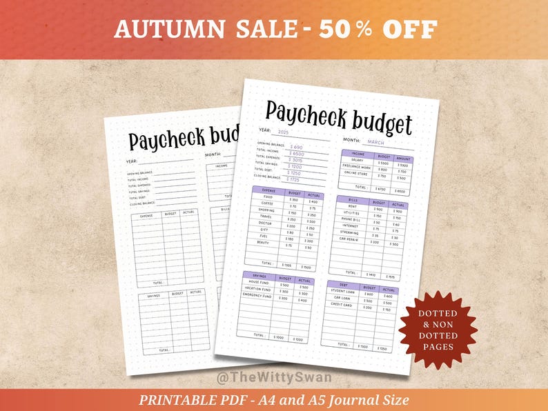 Paycheck Budget Tracker Journal Pages Printable Monthly Money Tracker ...