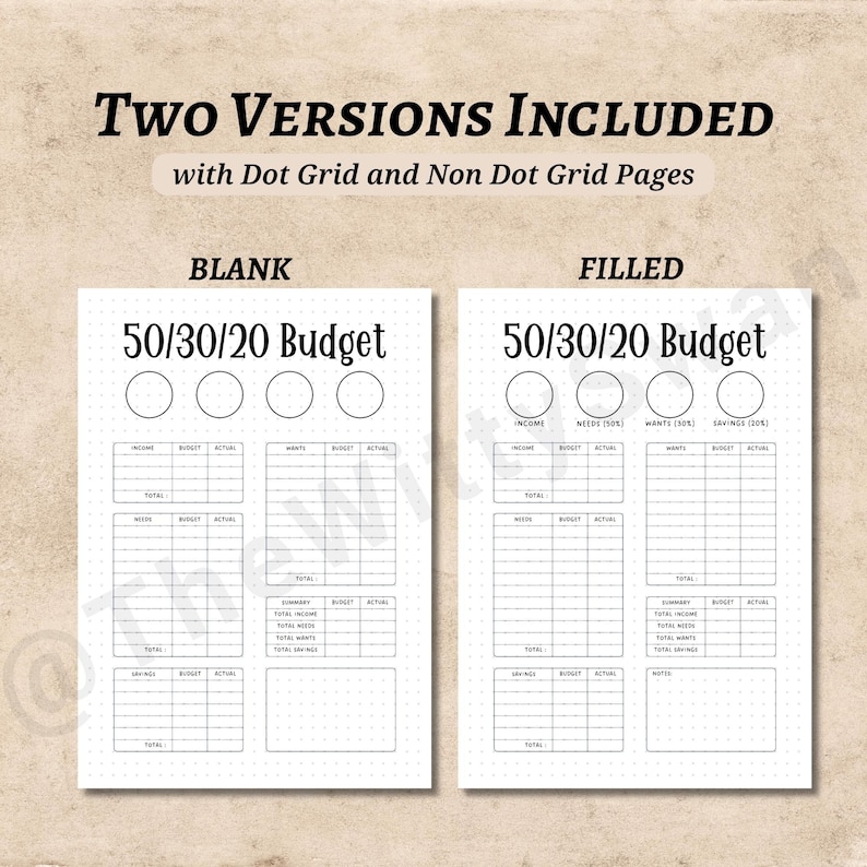50 30 20 Budget Tracker Journal Pages Printable Finance Tracker Bujo ...